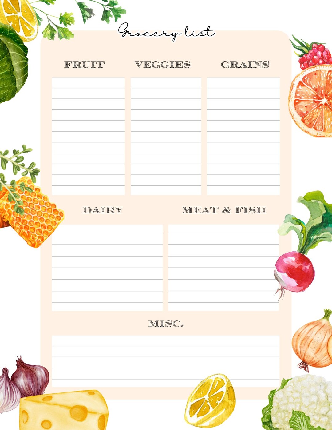 Colourful Watercolour Grocery List Printable Download - Etsy
