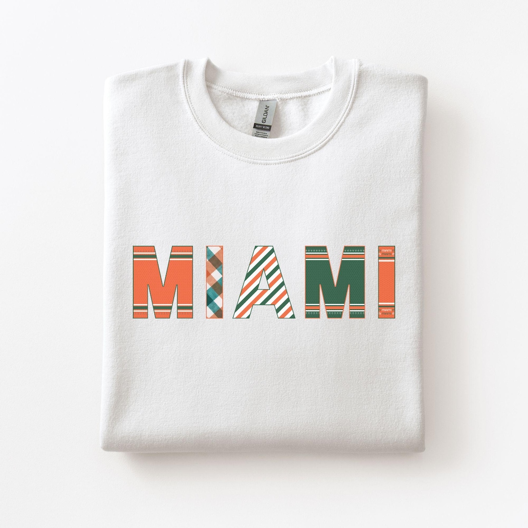 Miami Patterned Letters Sweatshirt, Faux Patchwork Style Design, City ...