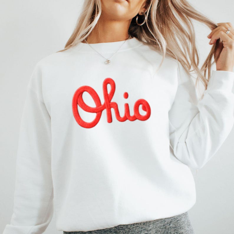 Ohio Script Embroidered Sweatshirt: Unisex Gildan Crewneck, Red White ...