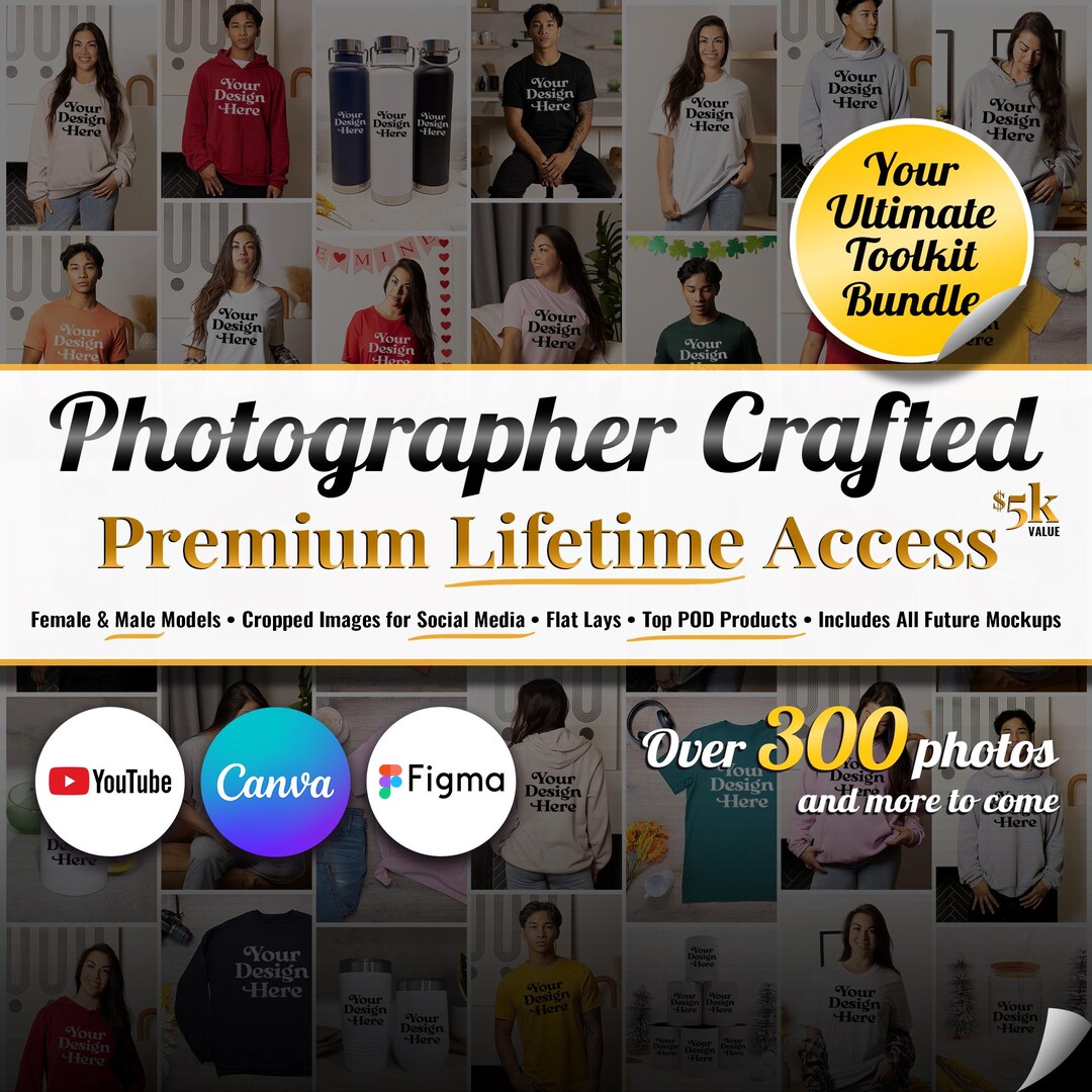 Complete Mockup Shop Starter Bundle, Digital POD Mockups for T-shirts ...