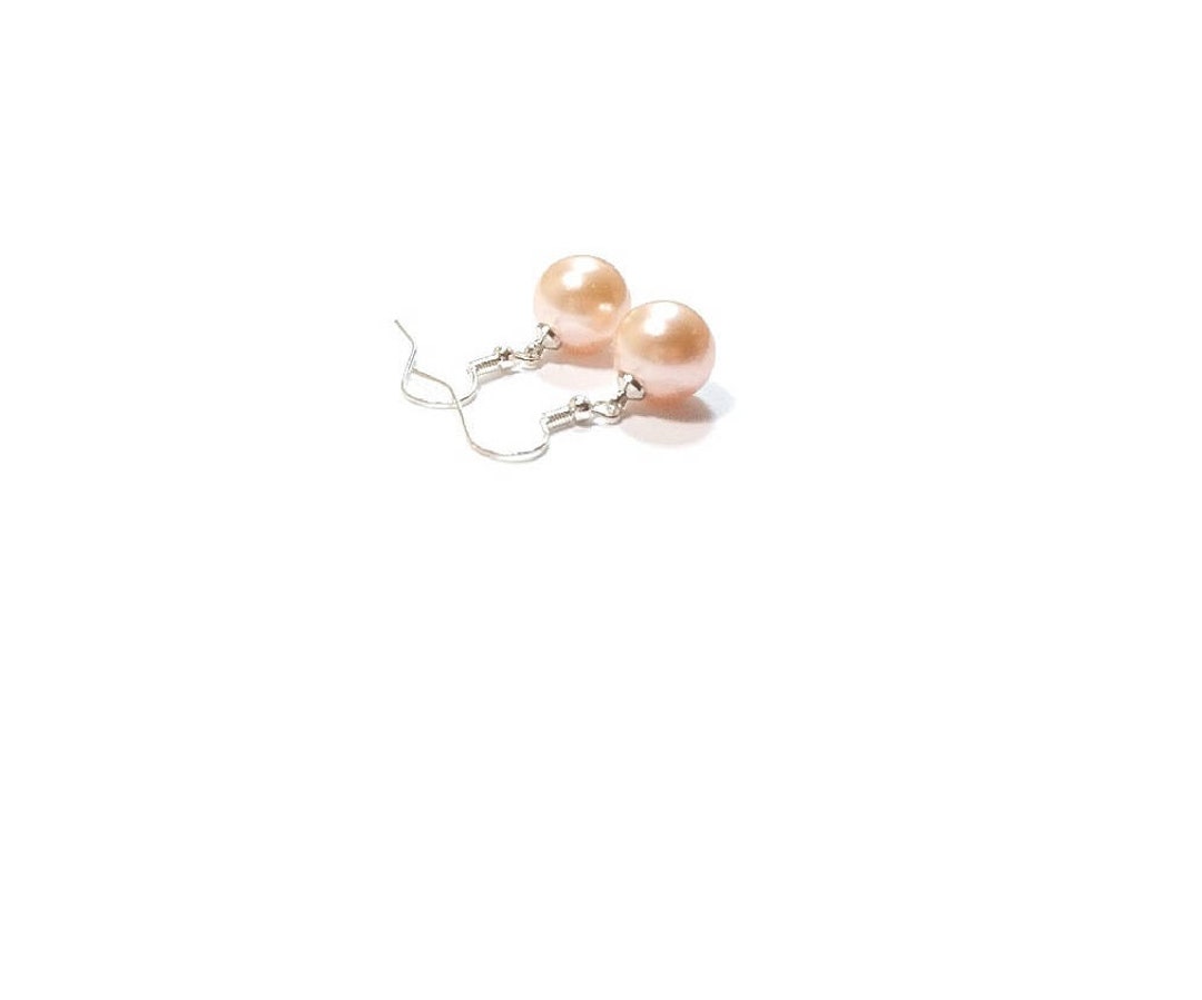 Peach Pearl Earrings, 925 Silver Ear Wires, 12MM Shell Pearls - Etsy