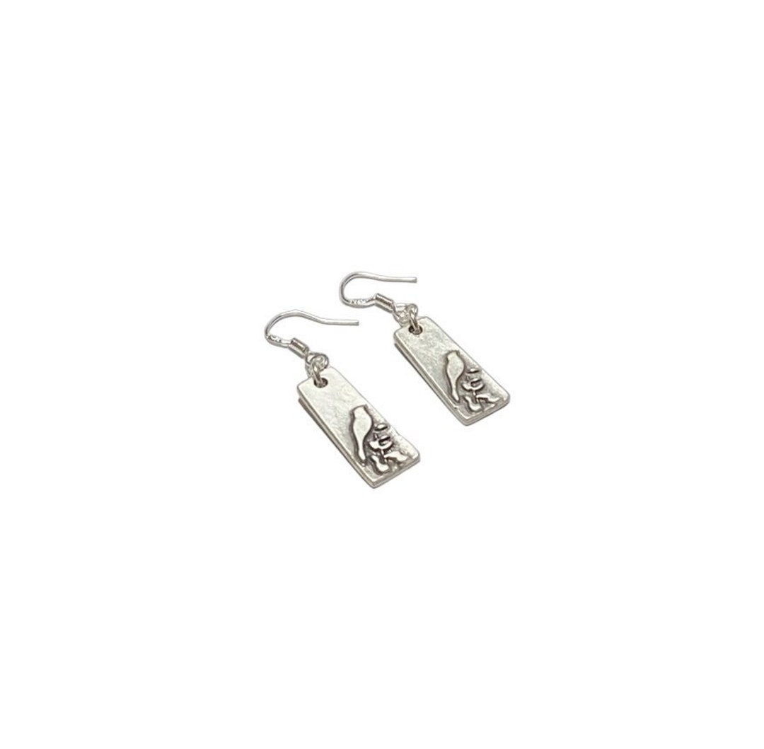 Woodland Little Bird Vertical Bar Earrings, 925 Silver Ear Wires - Etsy