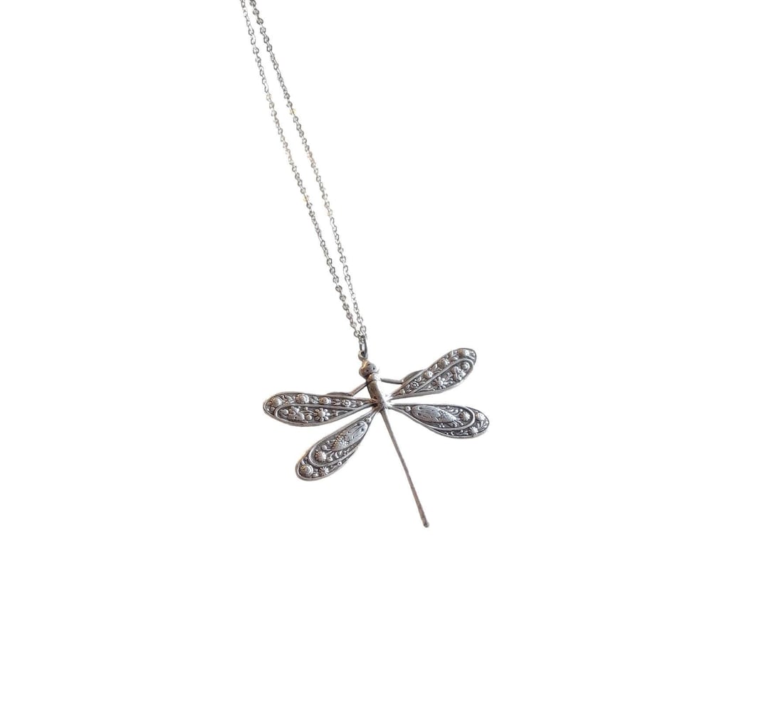 Victorian Dragonfly Necklace, 925 Silver Chain - Etsy
