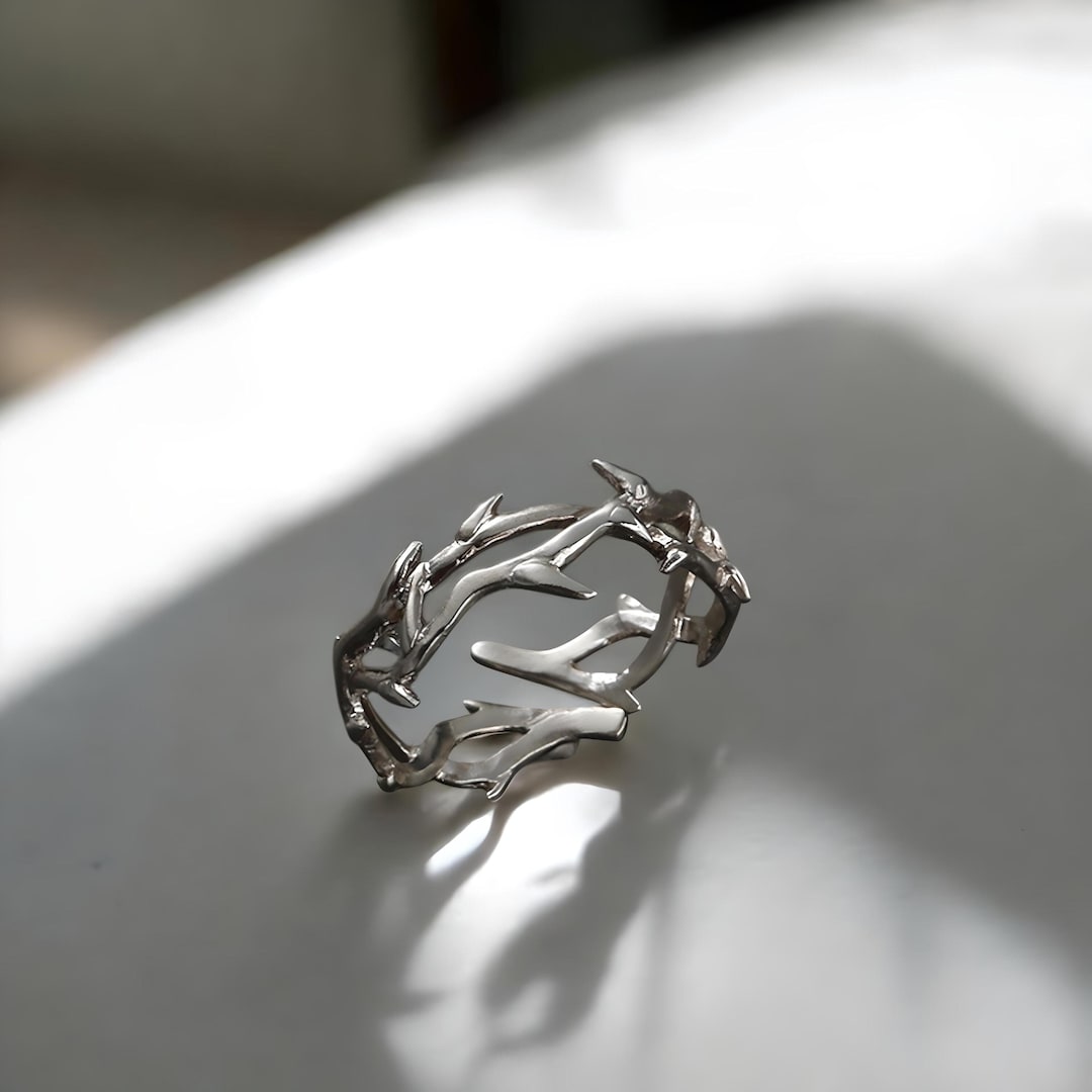 Y2k Branch Thorn Ring Open Adjustable Unique Silver Ring Edgy Spike ...