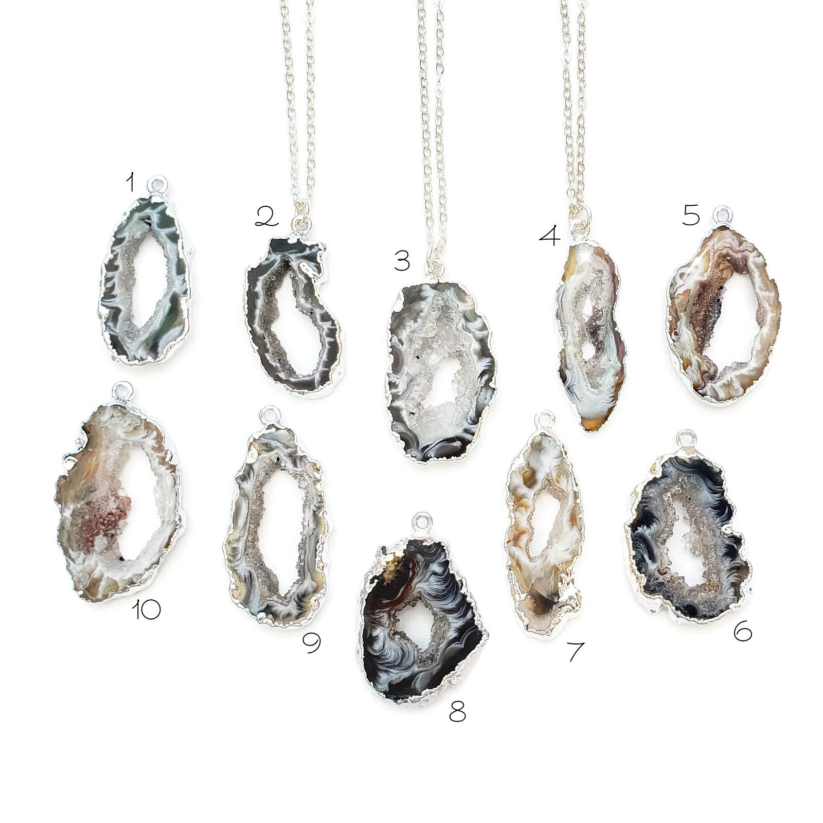 Druzy Geode Necklace Raw Stone Jewelry Black Geode Slice Necklace Raw ...