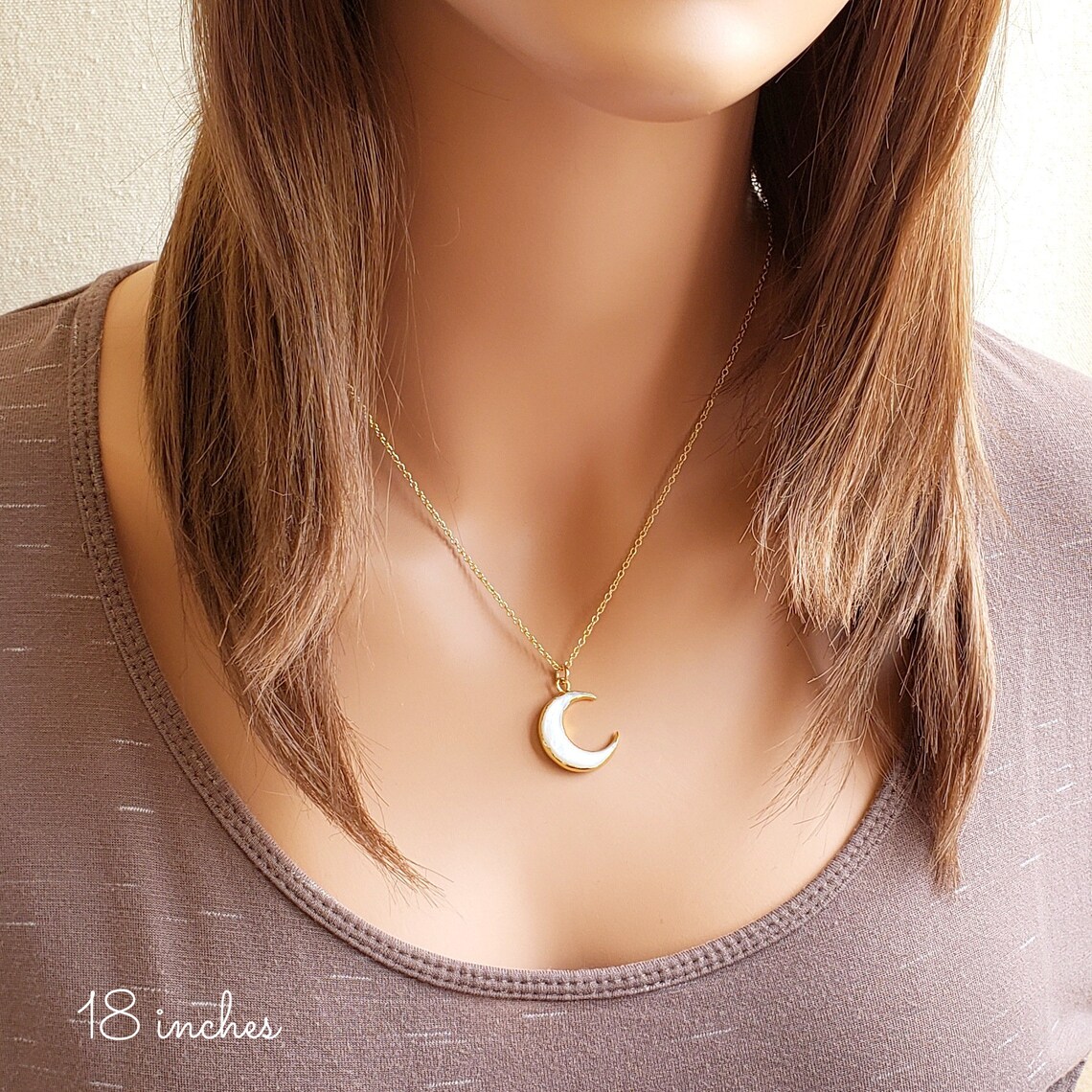 Gold edged crescent moon necklace shell necklace celestial | Etsy