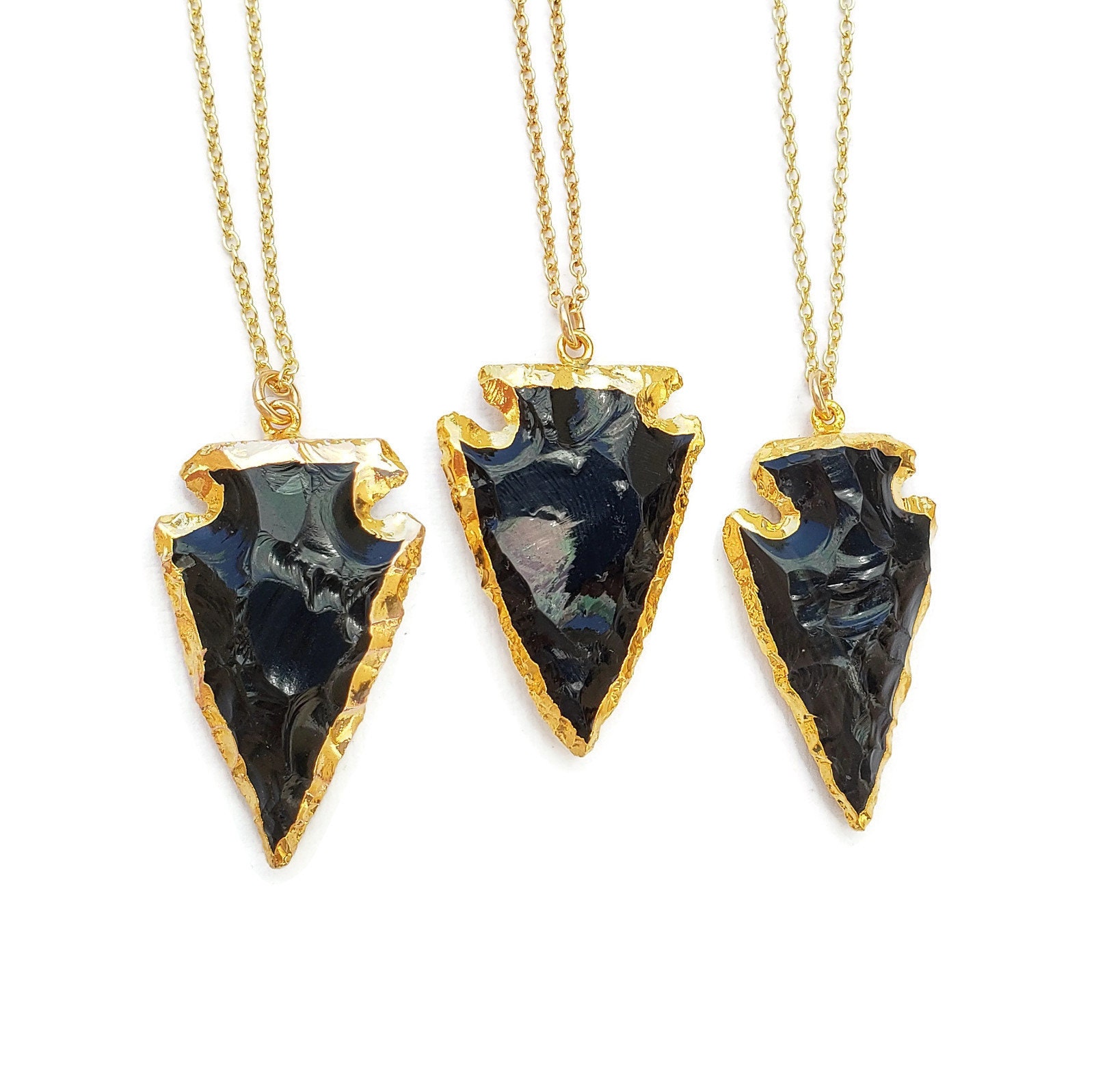 Obsidian Necklace Gold Edged Obsidian Arrowhead Necklace - Etsy