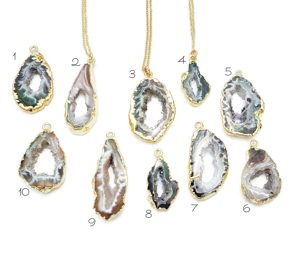 Gold Druzy Geode Necklace Raw Stone Jewelry Geode Slice - Etsy