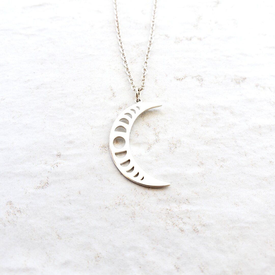 Sterling Silver Moon Phase Necklace Crescent Moon Pendant - Etsy