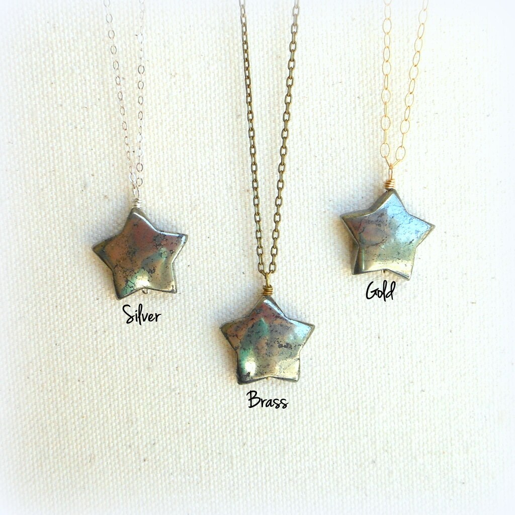 Pyrite Star Necklace Celestial Jewelry Gemstone Star Pagan - Etsy
