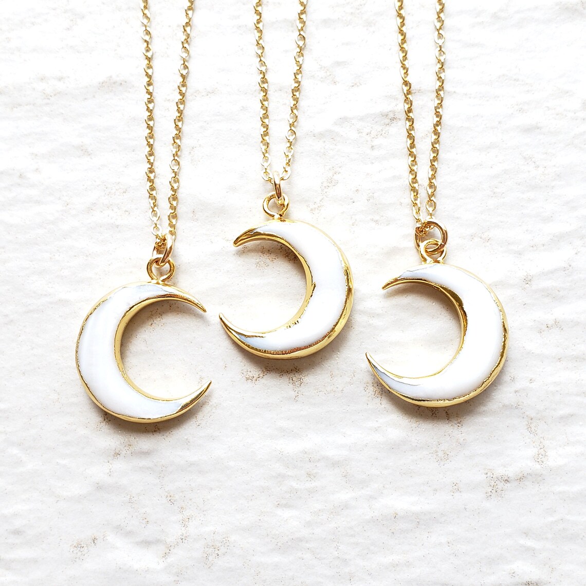 Gold edged crescent moon necklace shell necklace celestial | Etsy