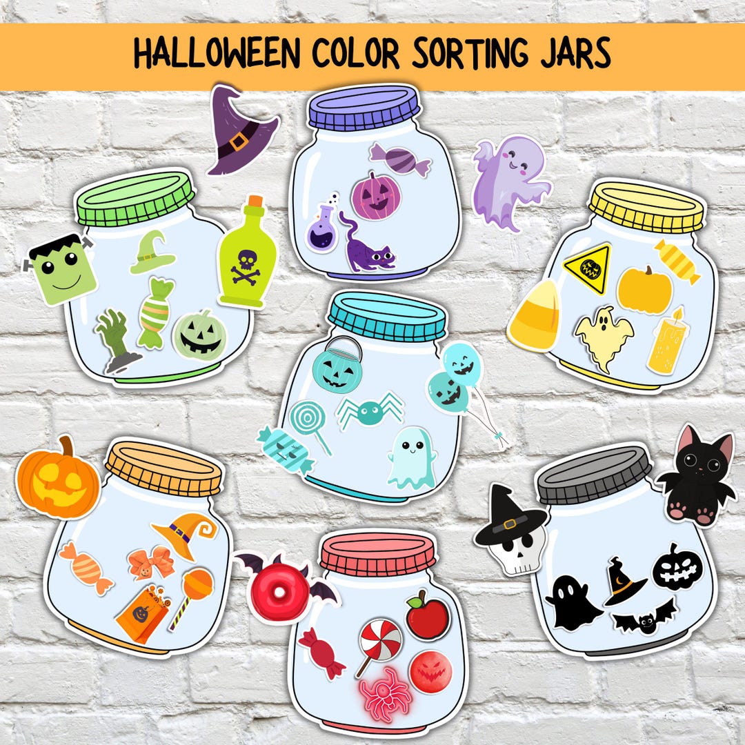 Color Sorting Jars Printable Halloween Game for Kids Fun Digital ...