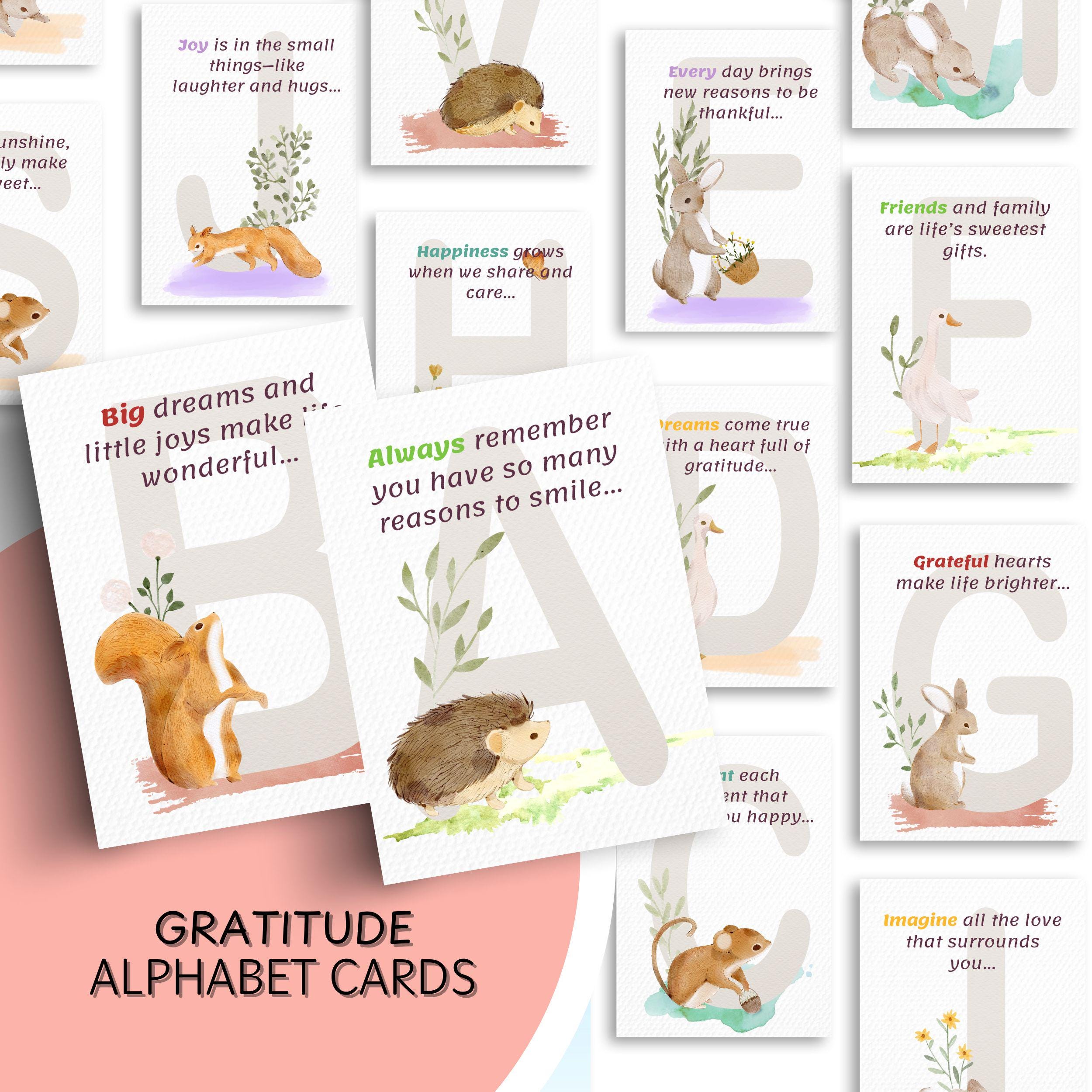 Alphabet Cards - A to Z Gratitude Watercolor Animal Set for ...
