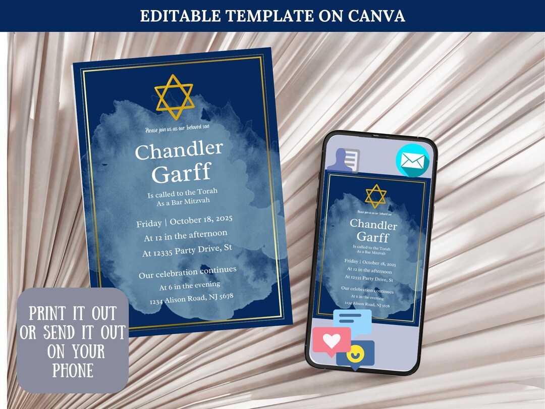 Bar Mitzvah Digital Invite, Bat Mitzvah Invite, Bar Mitzvah Invitation ...
