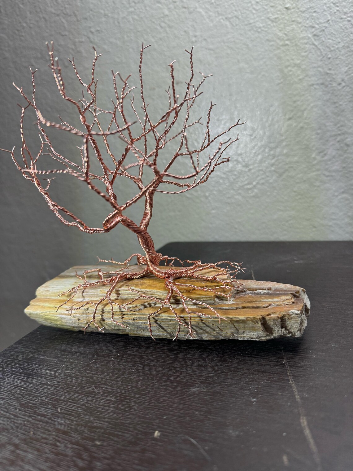 Gold Metal Wire Bonsai Tree Crafted on Genuine Petrified Wood Art ...