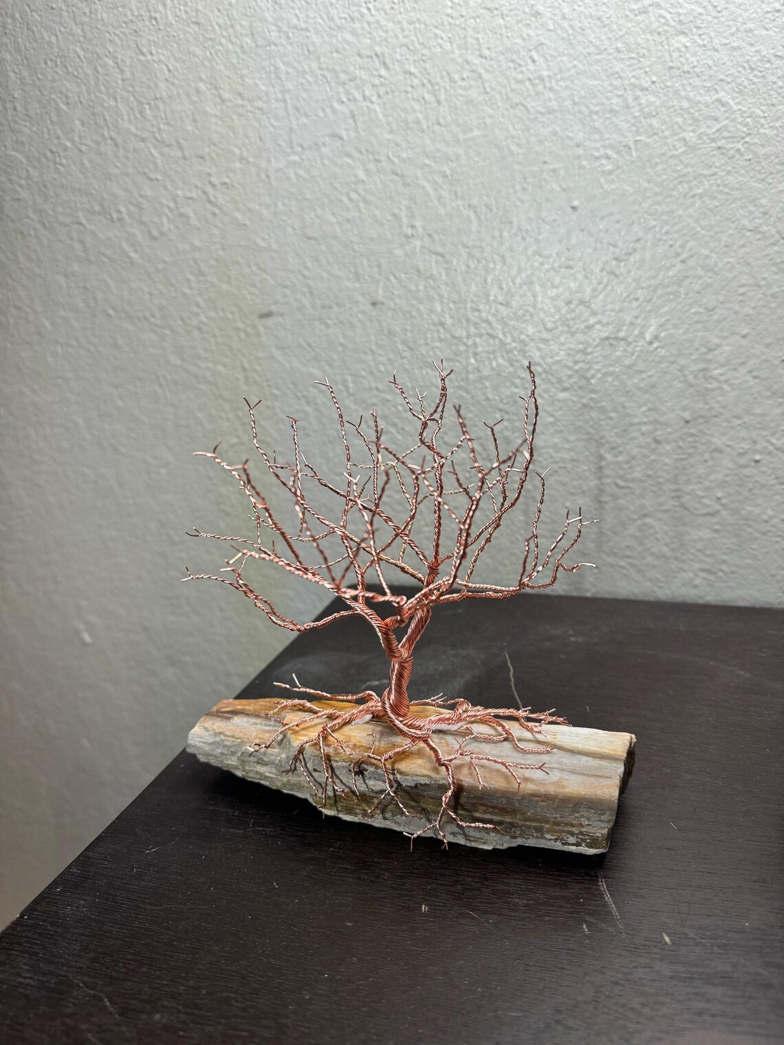 Gold Metal Wire Bonsai Tree Crafted on Genuine Petrified Wood Art ...