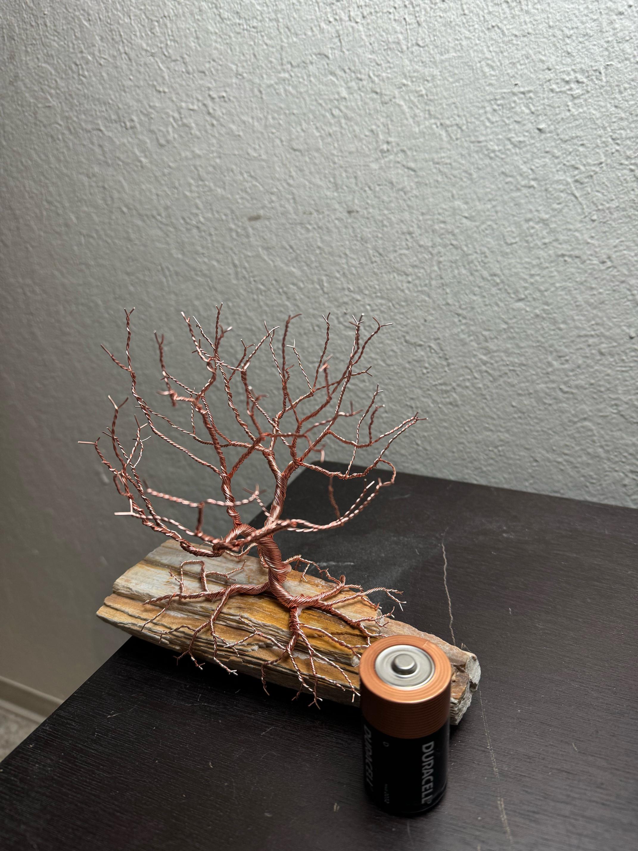 Gold Metal Wire Bonsai Tree Crafted on Genuine Petrified Wood Art ...