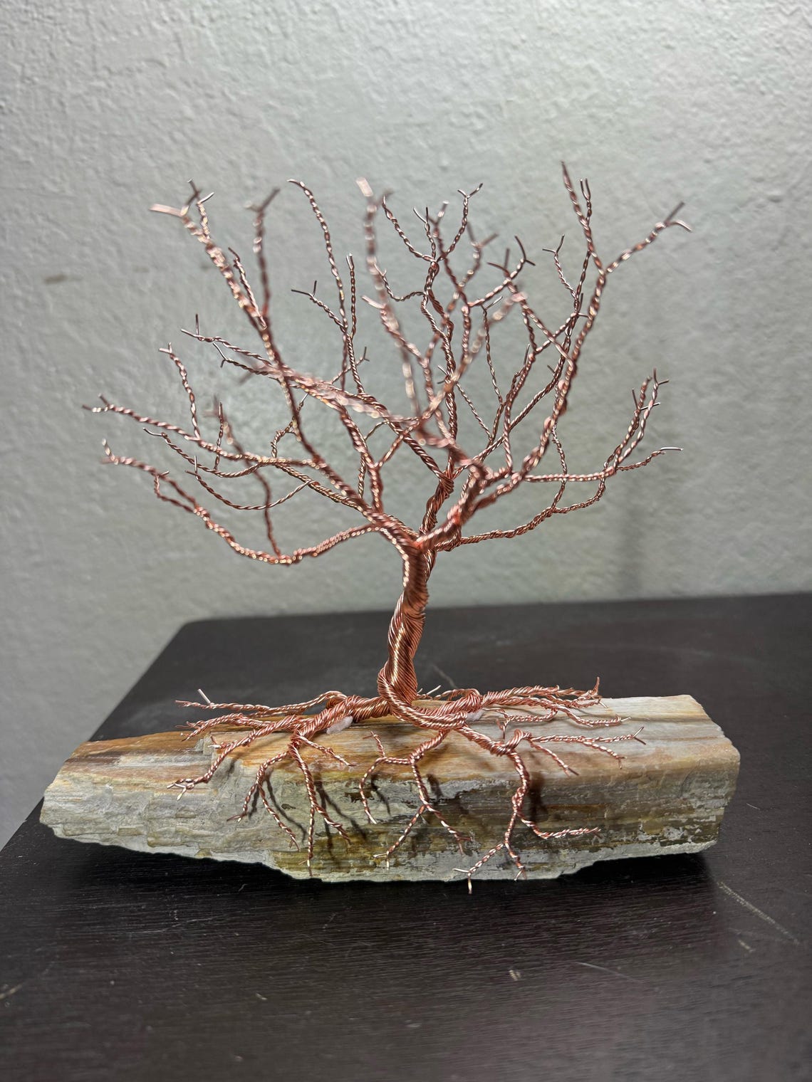 Gold Metal Wire Bonsai Tree Crafted on Genuine Petrified Wood Art ...