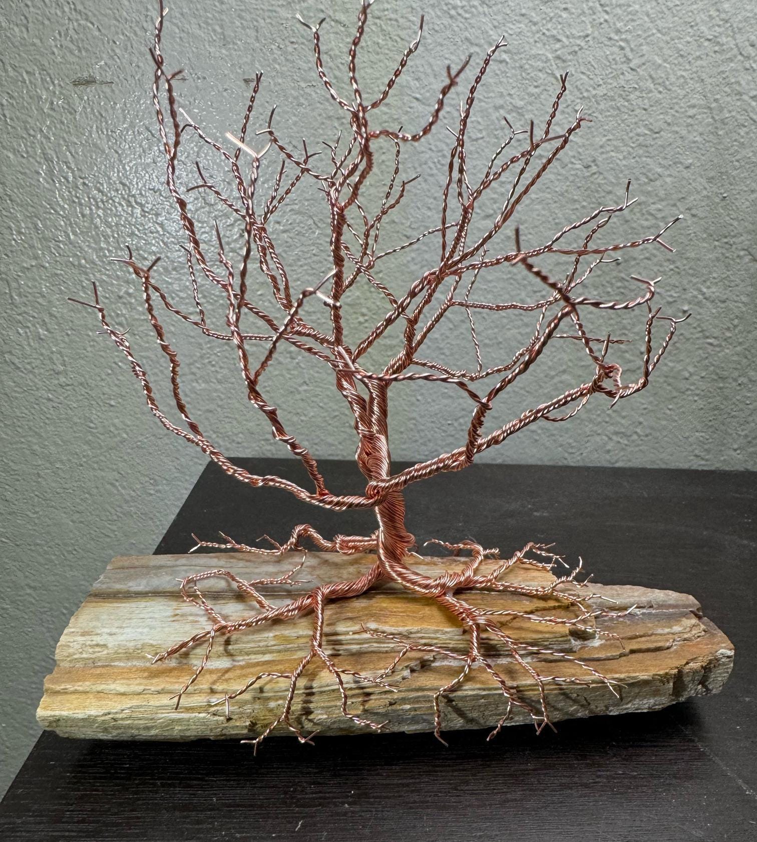 Gold Metal Wire Bonsai Tree Crafted on Genuine Petrified Wood Art ...