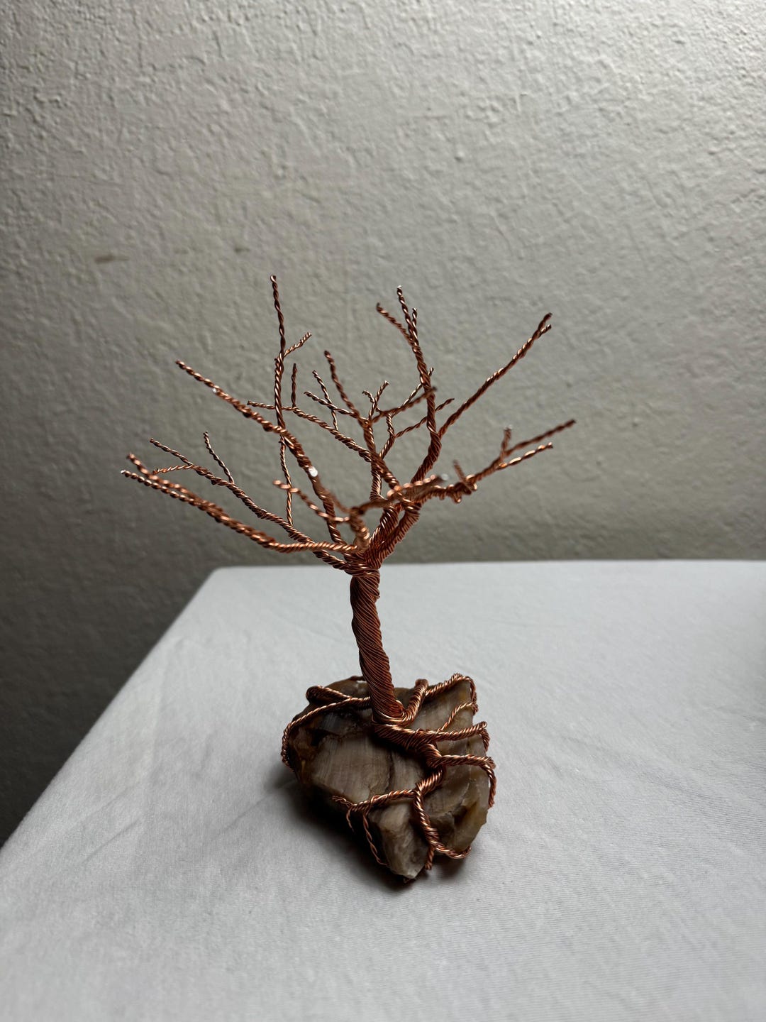 Gold Metal Wire Bonsai Tree Crafted on Genuine Petrified Wood Art ...