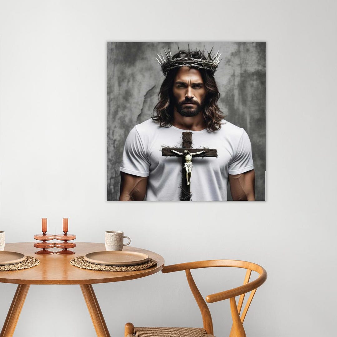 Frameless, Oil Canvas Mural of Jesus Showing Strength and Peace, Looks ...