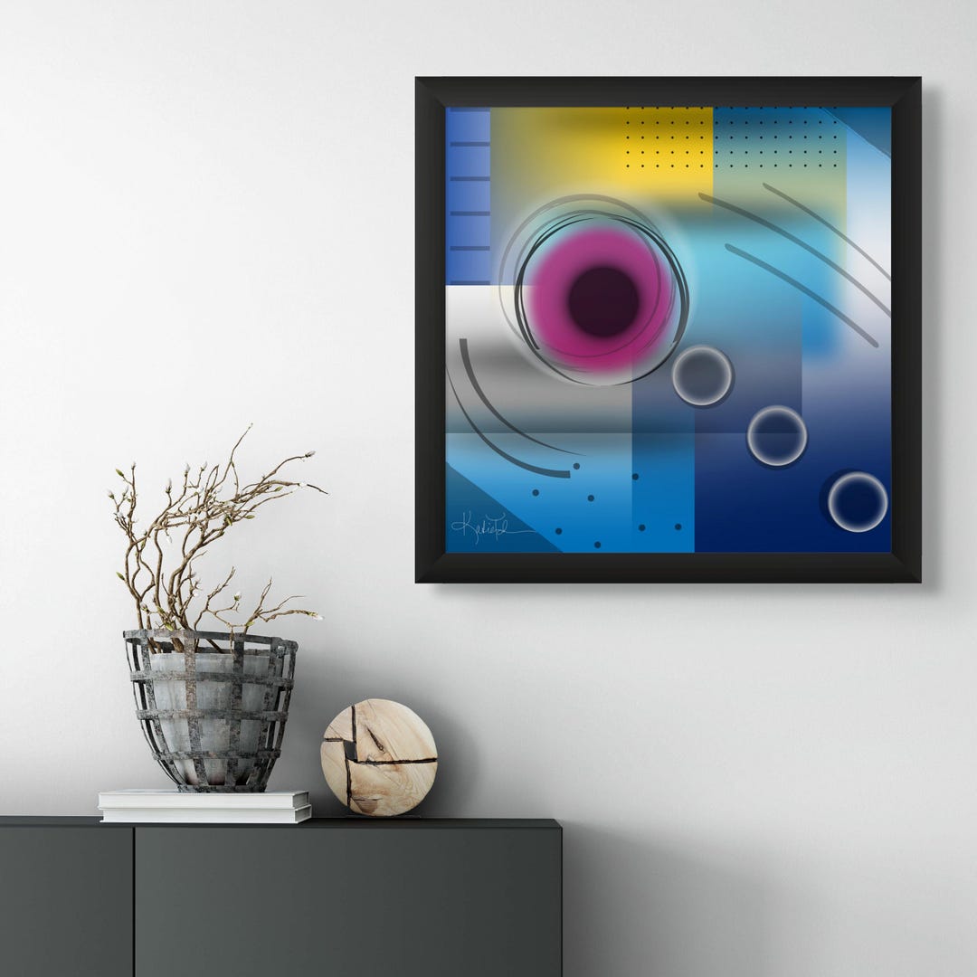 Bold Abstract Wall Art - Retro Modern Geometric Digital Print in Cool ...