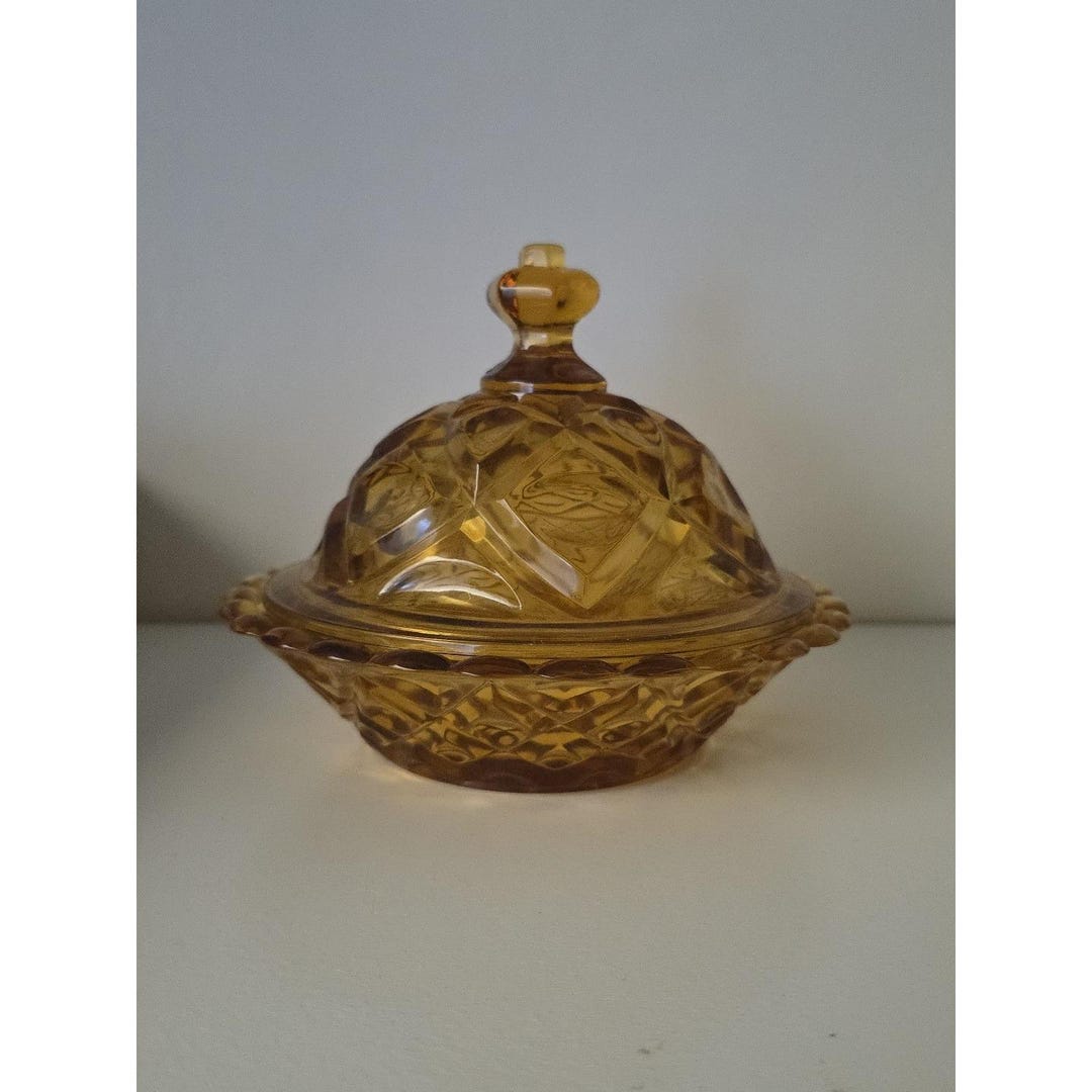 Viking Amber Glass Round Butter Dish Decorative Collectible Vtg ...