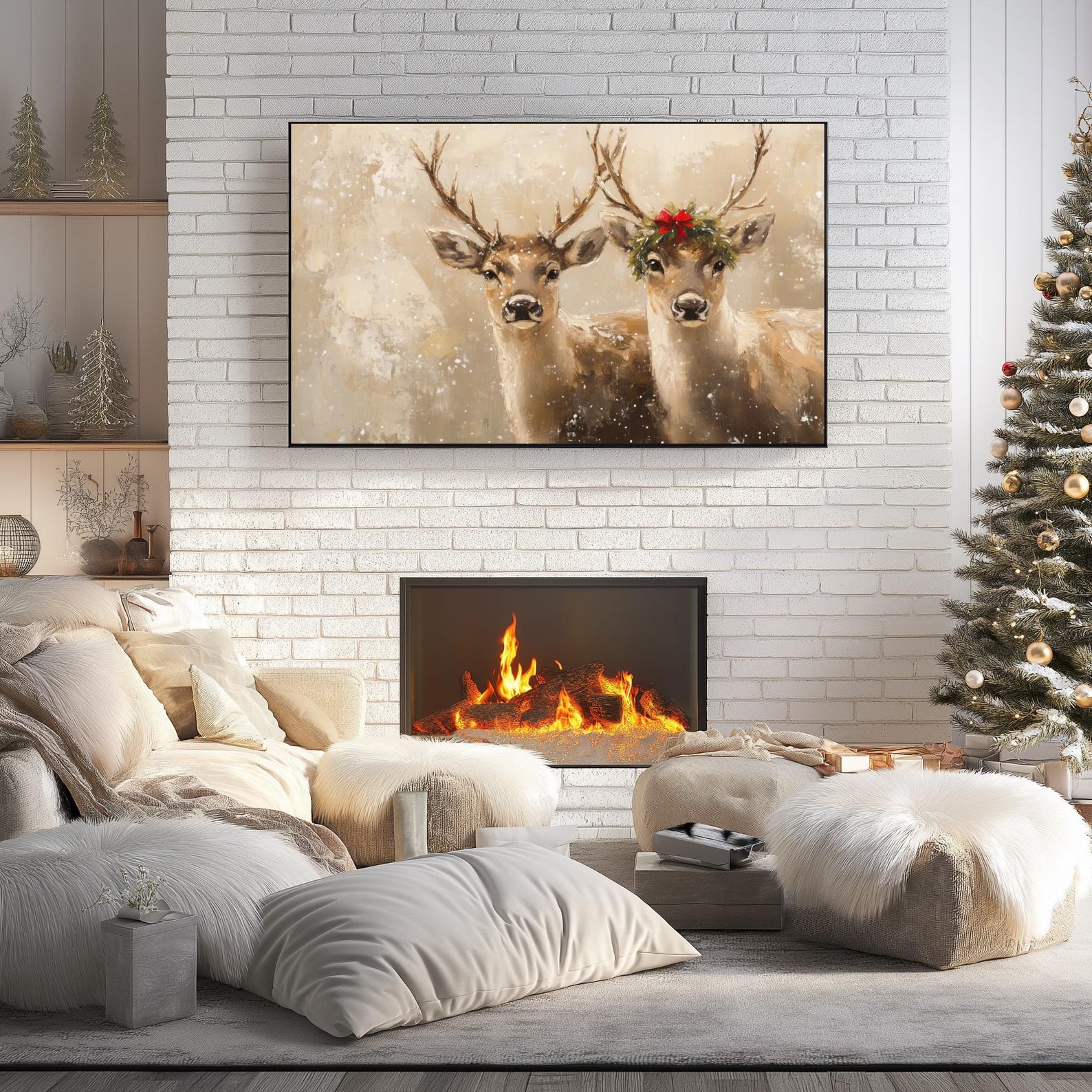 Santa's Goofy Reindeer Digital Art for Frame TV Elegant Woodland ...