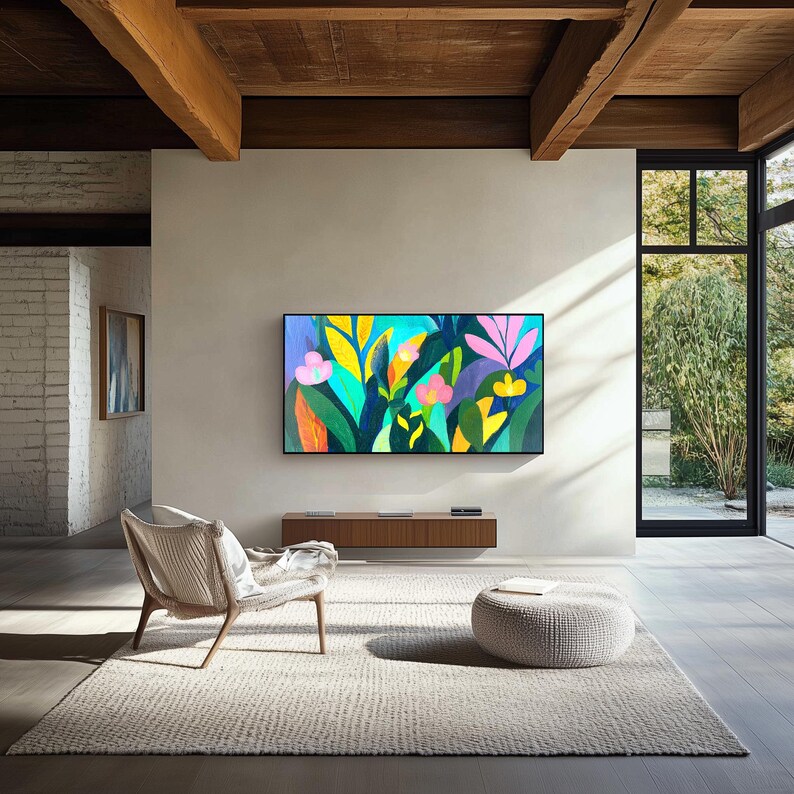 Tropical Flower Frame TV Art Download - Bold Colorful Floral Digital ...