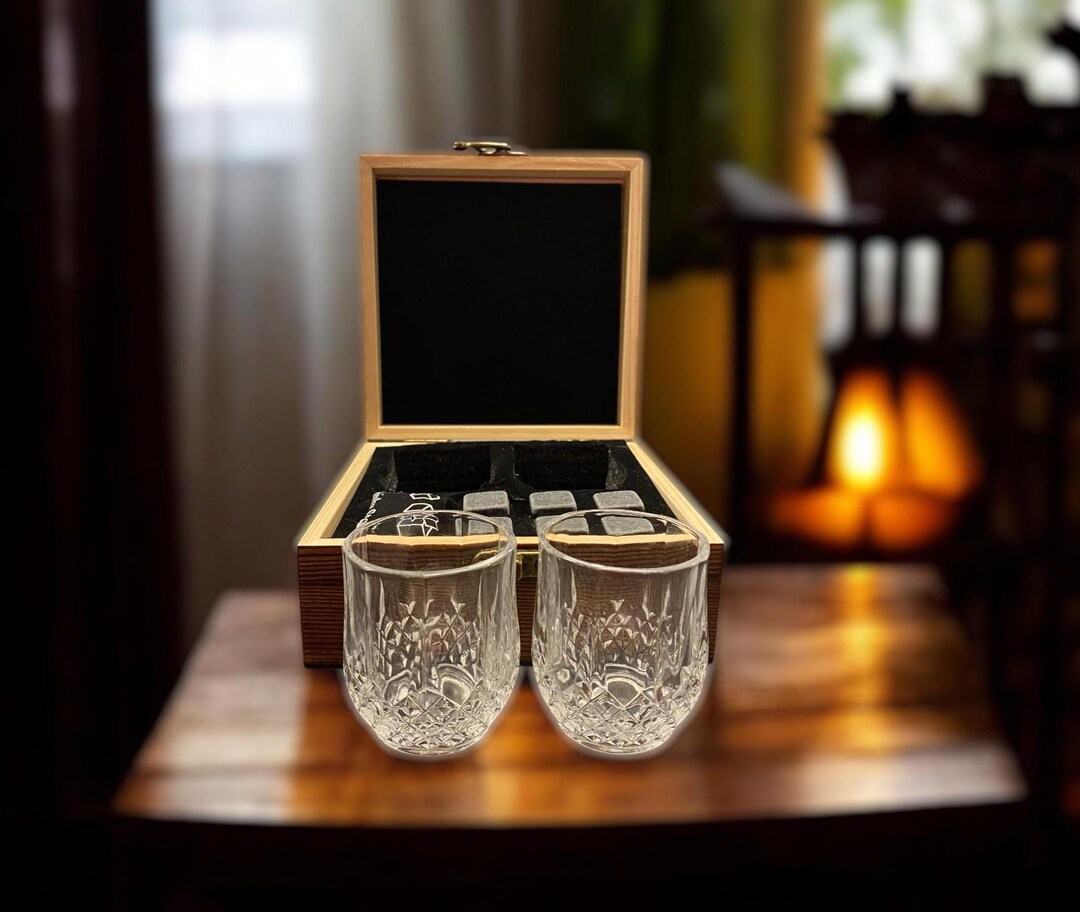 Engraved Wood Box Whiskey Glass Set | Wood Box Set | Custom Box Set ...