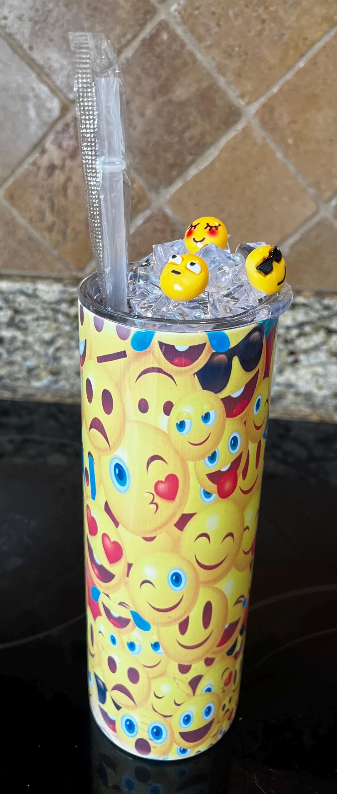 Emoji Tumbler With Decorated Lid, Emoji Tumbler, Decorated Lid, Gift ...