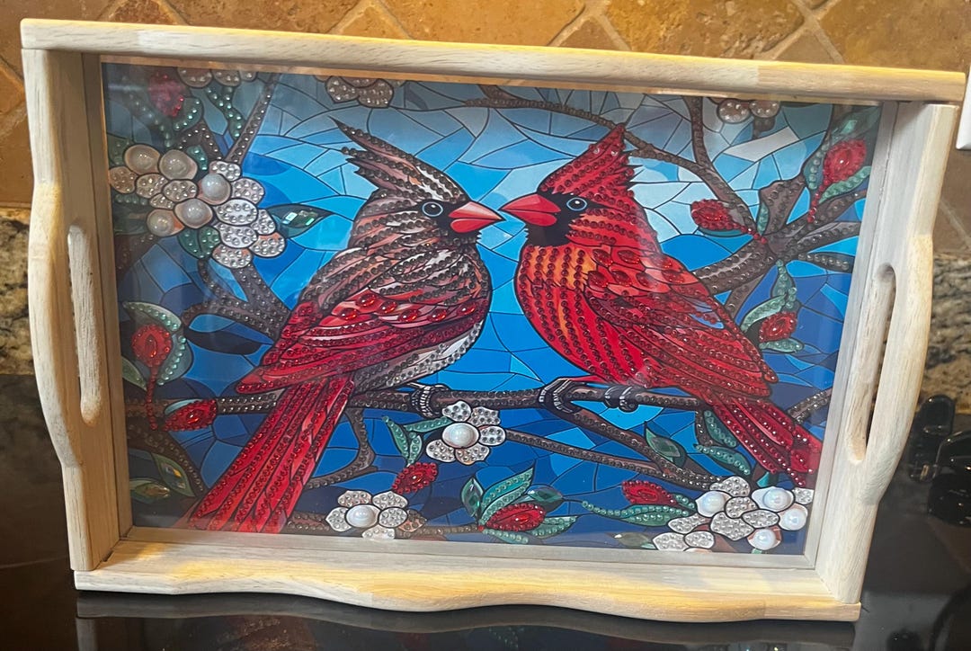 Cardinal Diamond Art Tray, Serving Tray, Wood, 8x12”, Rare, Gift ...