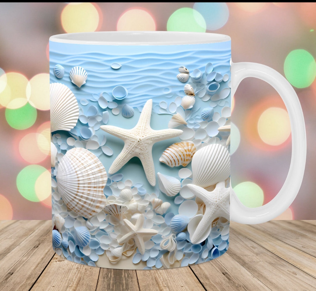 Beach Theme Mug, Tea Mug, Coffee Mug, Beach, Ocean, Seashells, 11 Oz - Etsy