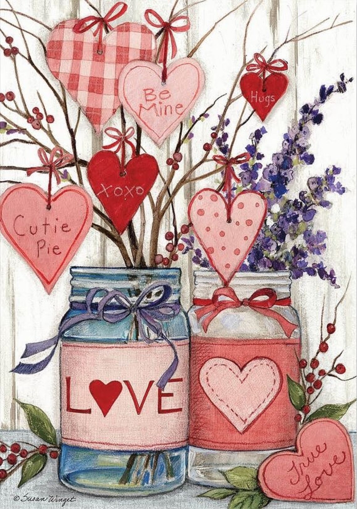 Garden Flag, Valentines Day, Mason Jars, Flowers, Hearts, Love - Etsy