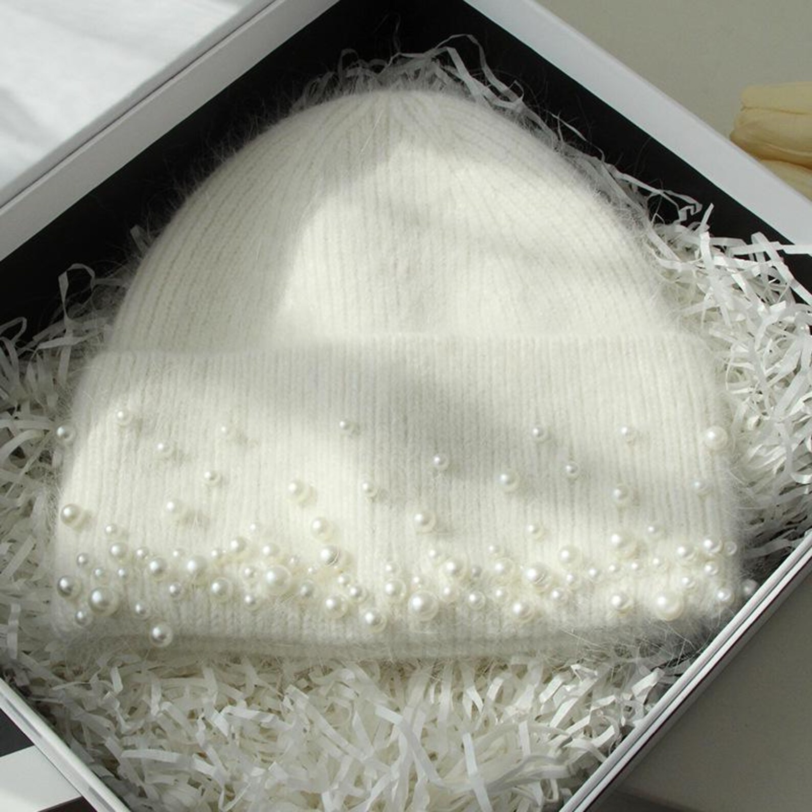 White Rabbit Fur Knitted Beanie Warm and Fashionable Winter Hat - Etsy
