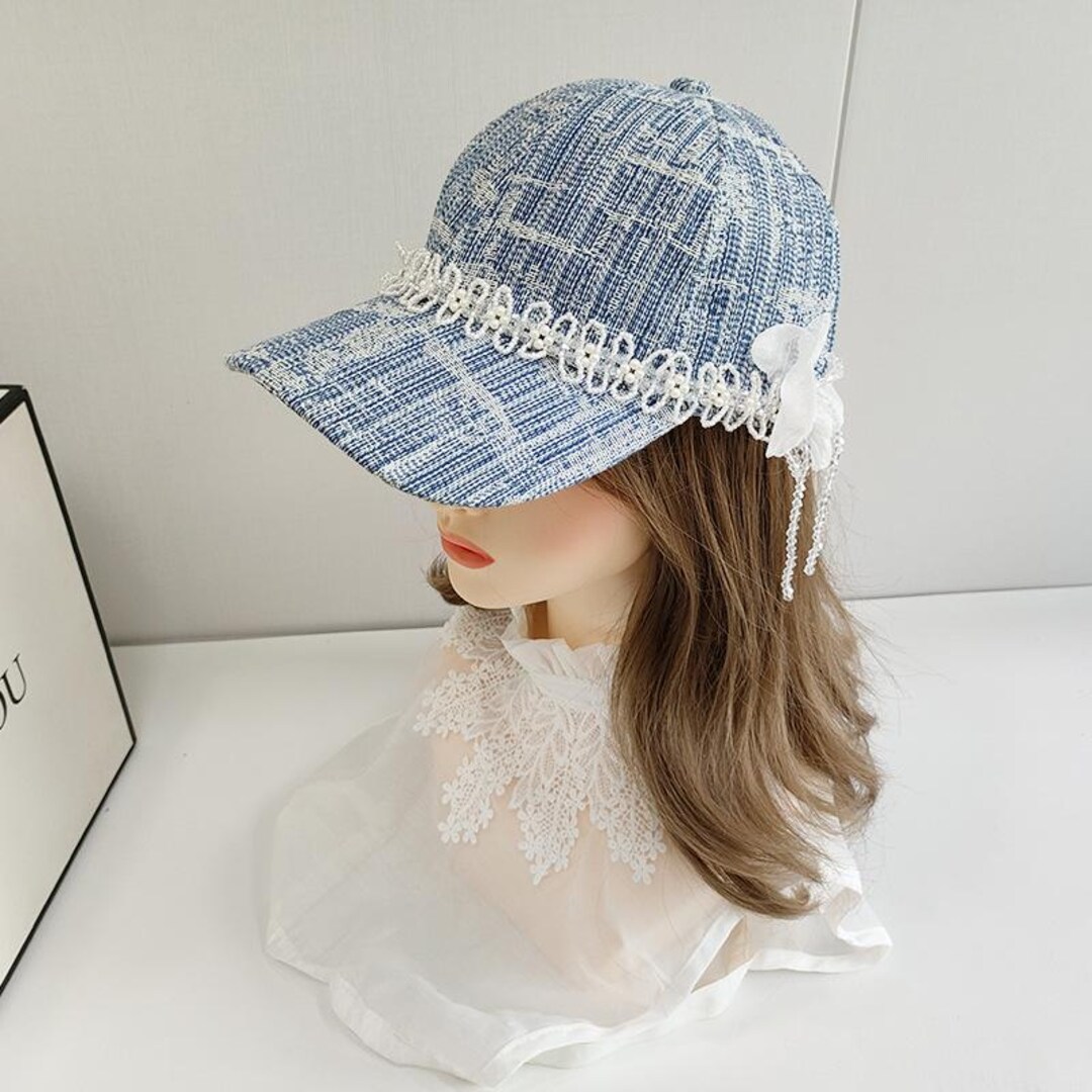 Elegant Denim Lace Baseball Cap for Women Vintage Style Blue Cap With ...
