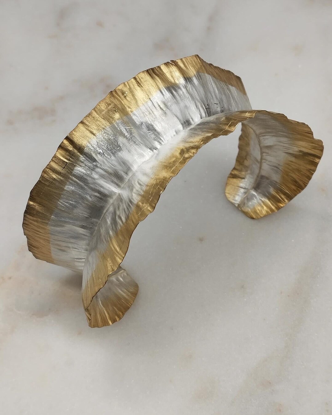 Fine Silver Fold Forming Bracelet With 18K Gold Coated Details ...