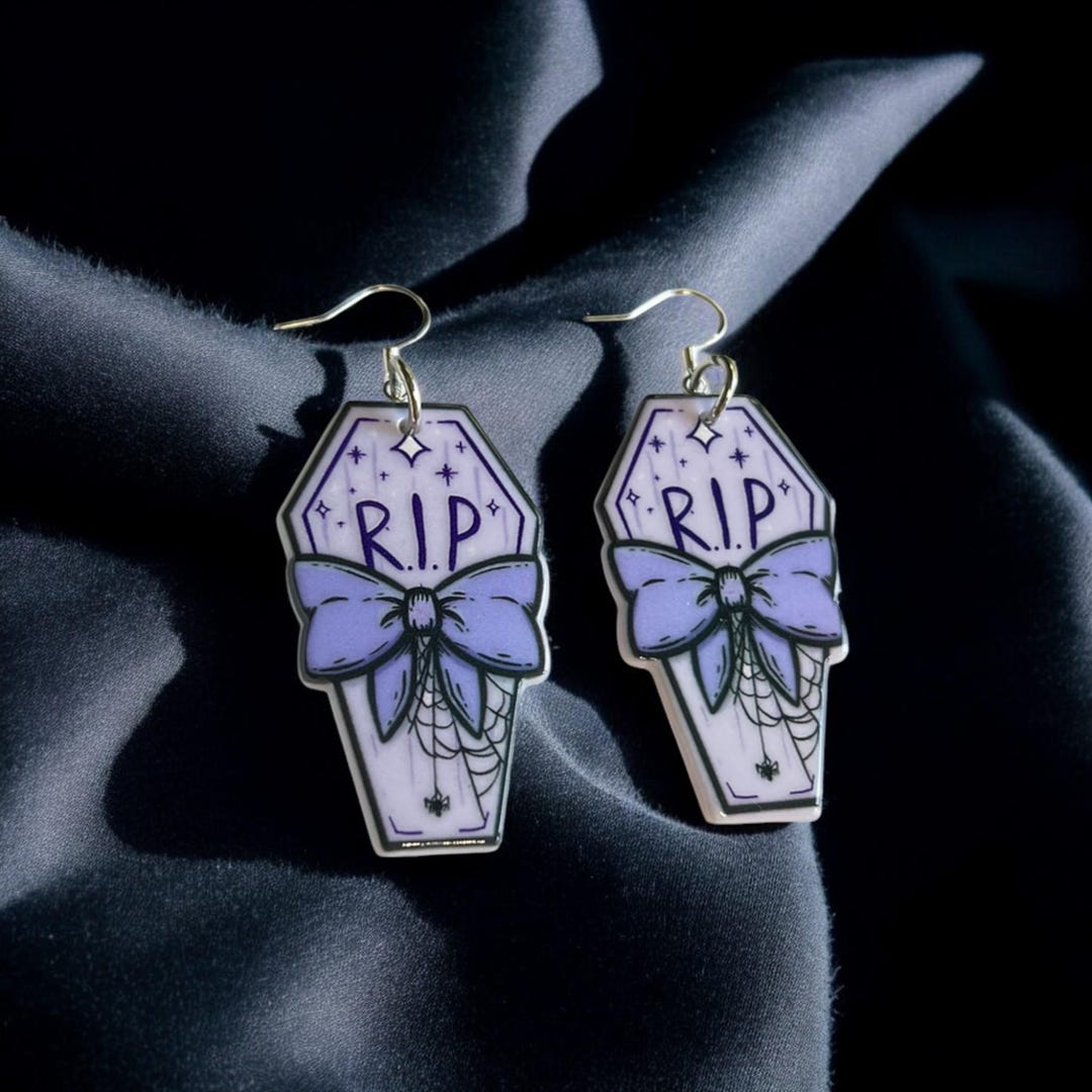 R.I.P Coffin Bow Dangle Earrings Halloween Earrings, Quirky Earrings ...