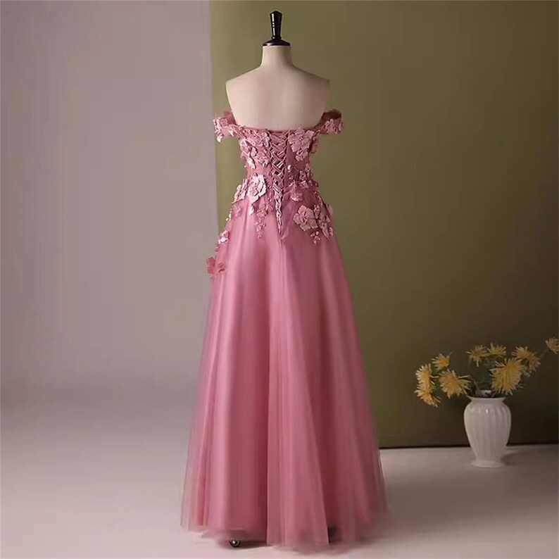 3D Flower Rose Red Prom Dress Off-the-shoulder Gown Elegant Wedding ...