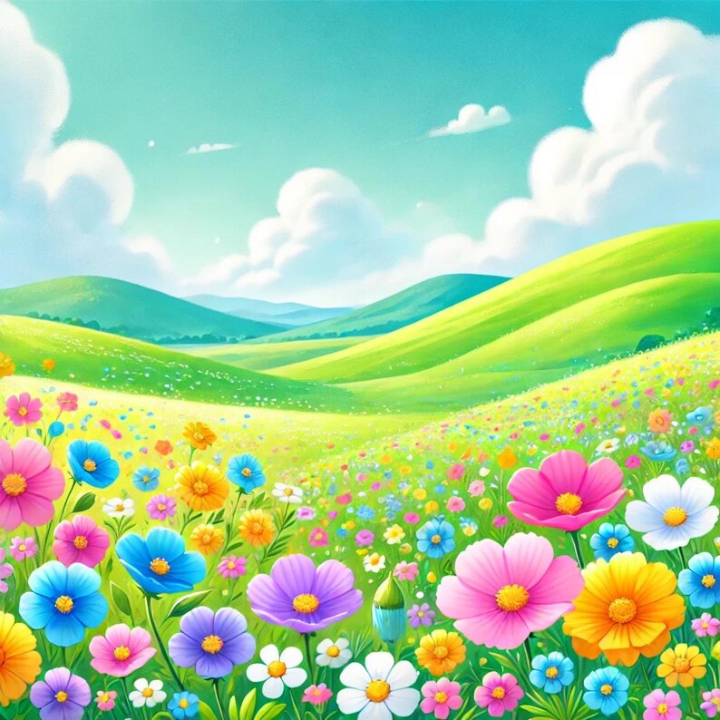 Vibrant Spring Meadow Digital Wall Art - Colorful Wildflower Printable ...