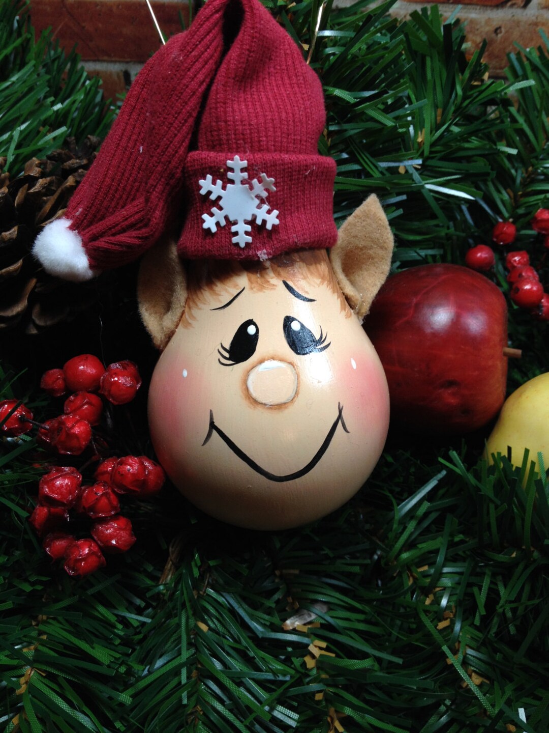 Elf Ornament Hand Painted Christmas Elf Ornament Handmade Light Bulb ...