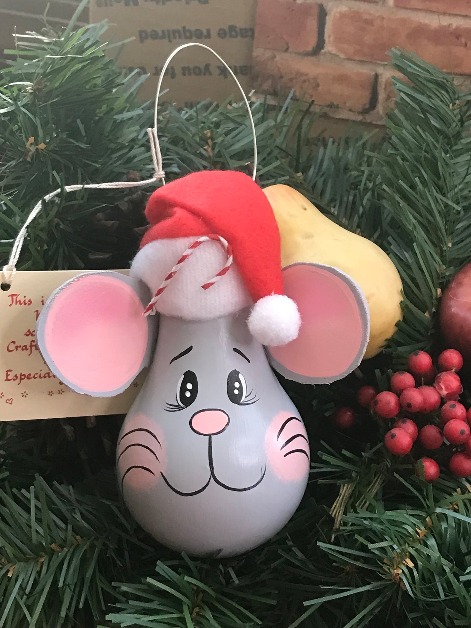 Mouse Christmas Ornament/ Hand Painted Christmas Mouse Ornament/hand ...