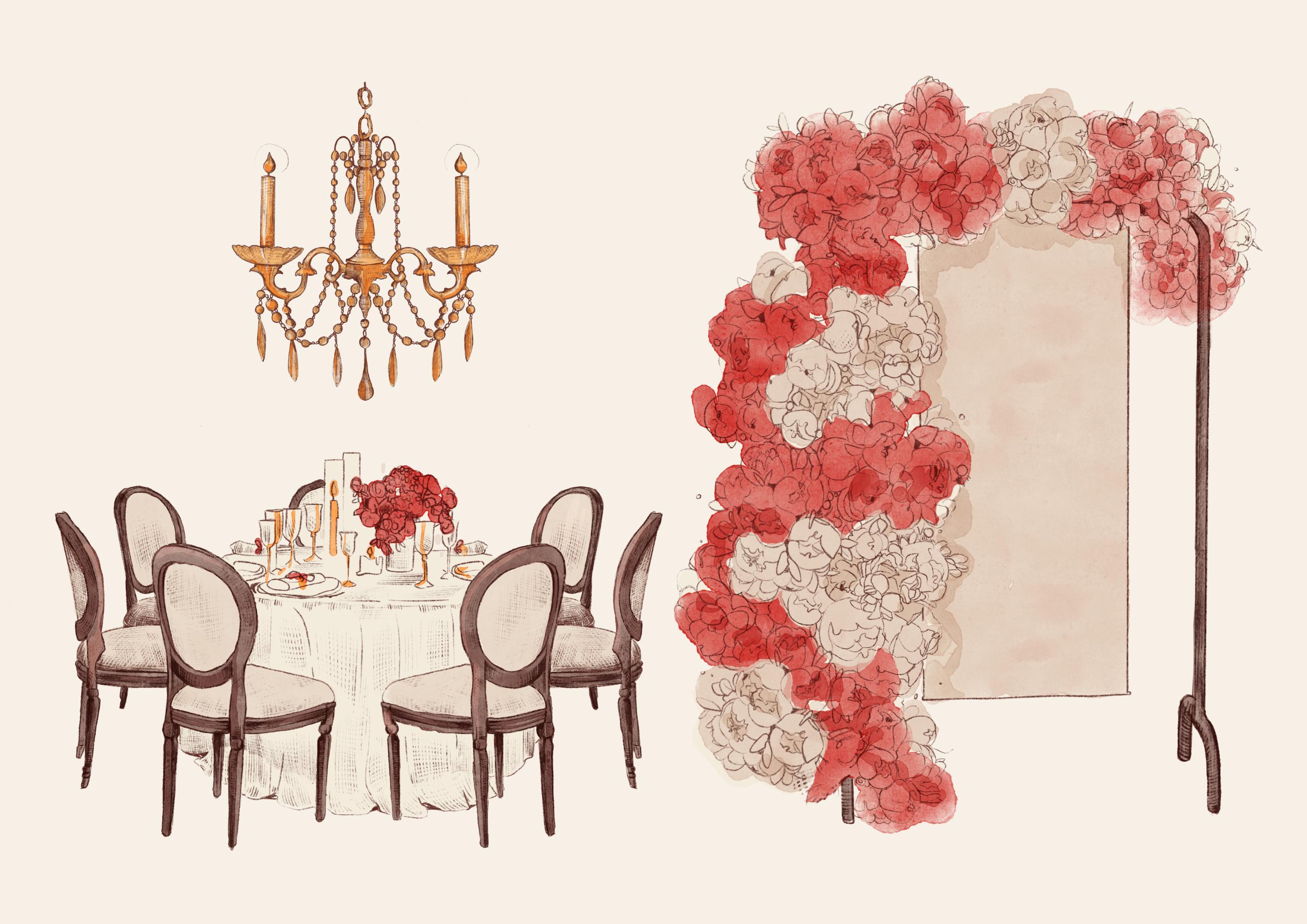 French Wedding Clipart Set | Red & Ivory Watercolor Wedding Graphics ...