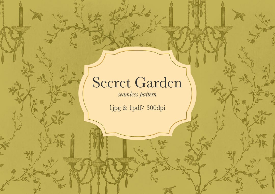 Secret Garden Seamless Pattern, Green Baroque Floral Paper, Vintage ...