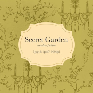 Secret Garden Seamless Pattern, Green Baroque Floral Paper, Vintage ...