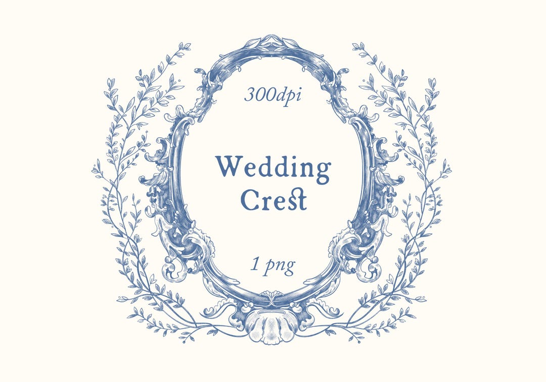 Wedding Crest With Floral Borders Vintage Style Blue Borders Elegant ...