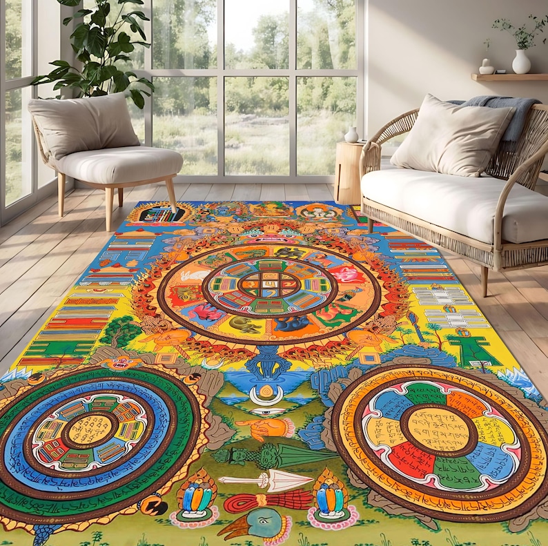 Samsara Trap Rug, Life Wheel of Buddha, Buddhism Decor, Bhavacakra ...