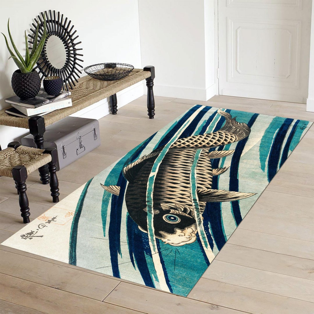 Carp Ascending a Waterfall1830by Keisai Eisen.bamboo Rug,runner Rug ...