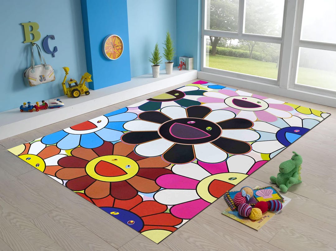 Flower Art by Takashi Murakami, Bamboo Rug, Kids Room Rug, Flower Art ...