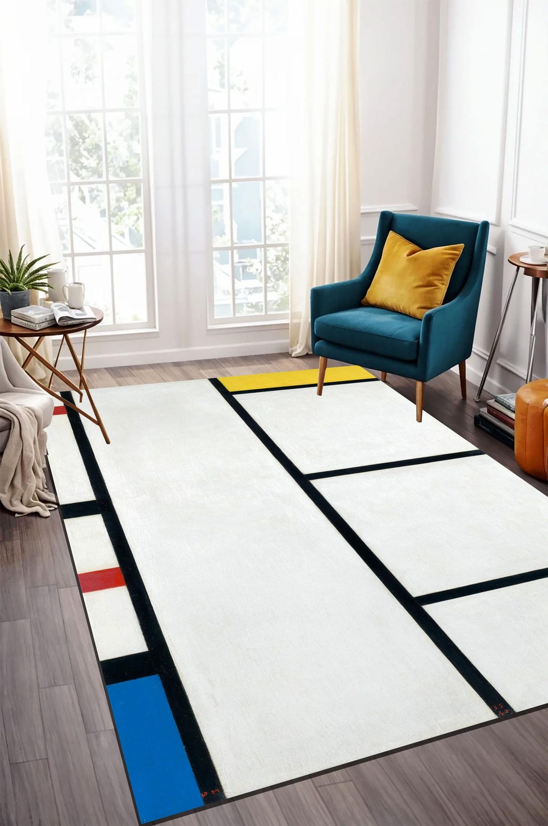 Piet Cornelies Mondrian Famous Art Rug, Abstract Pattern, Geometric ...